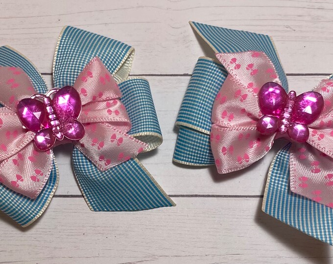 Beautiful Butterfly Hair Bows, Beautiful Butterfly Bows, Blue and Pink ...