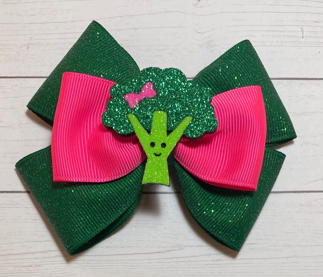 Broccoli Hair Bow, Broccoli Bow, Hunter Green Bow, Hair Bow, Veggie Bow ...