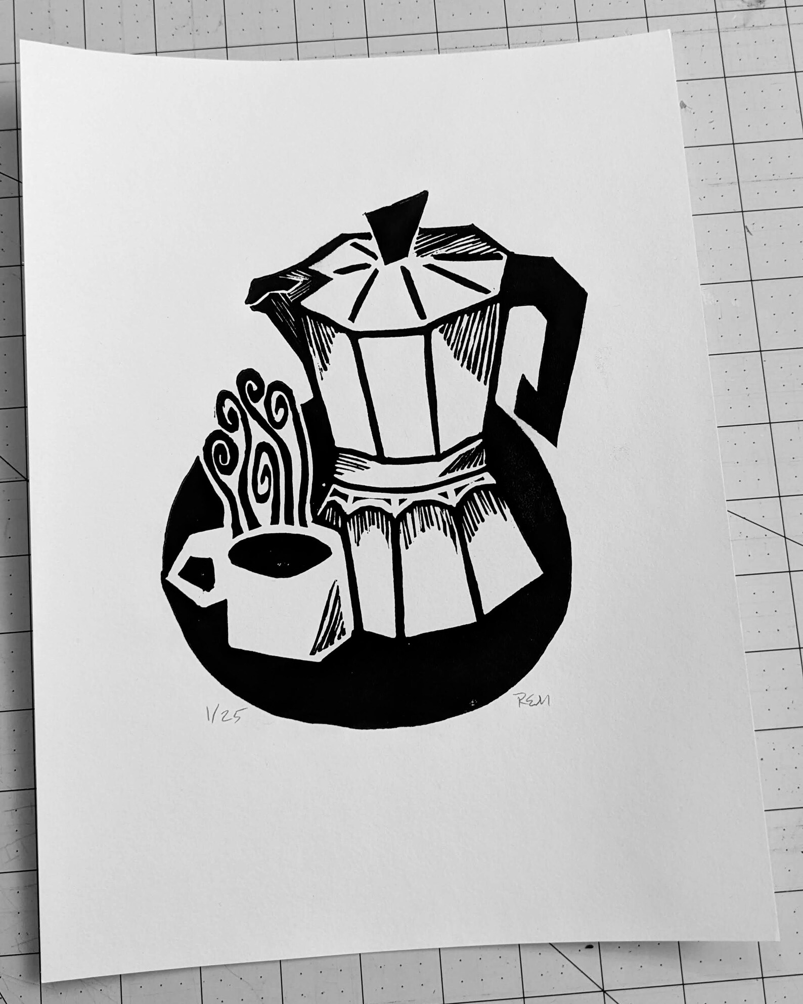 Moka Pot Woodblock Print - Etsy