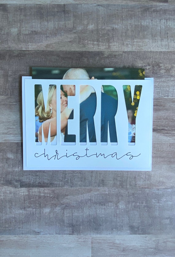 Handmade Christmas Card with Photo Insert Merry & Bright | Etsy