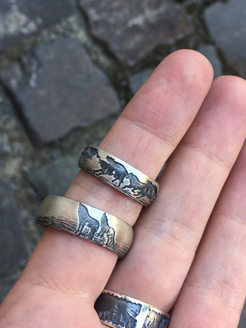 Gold Wolf ring Promise rings for couples His and hers wedding | Etsy