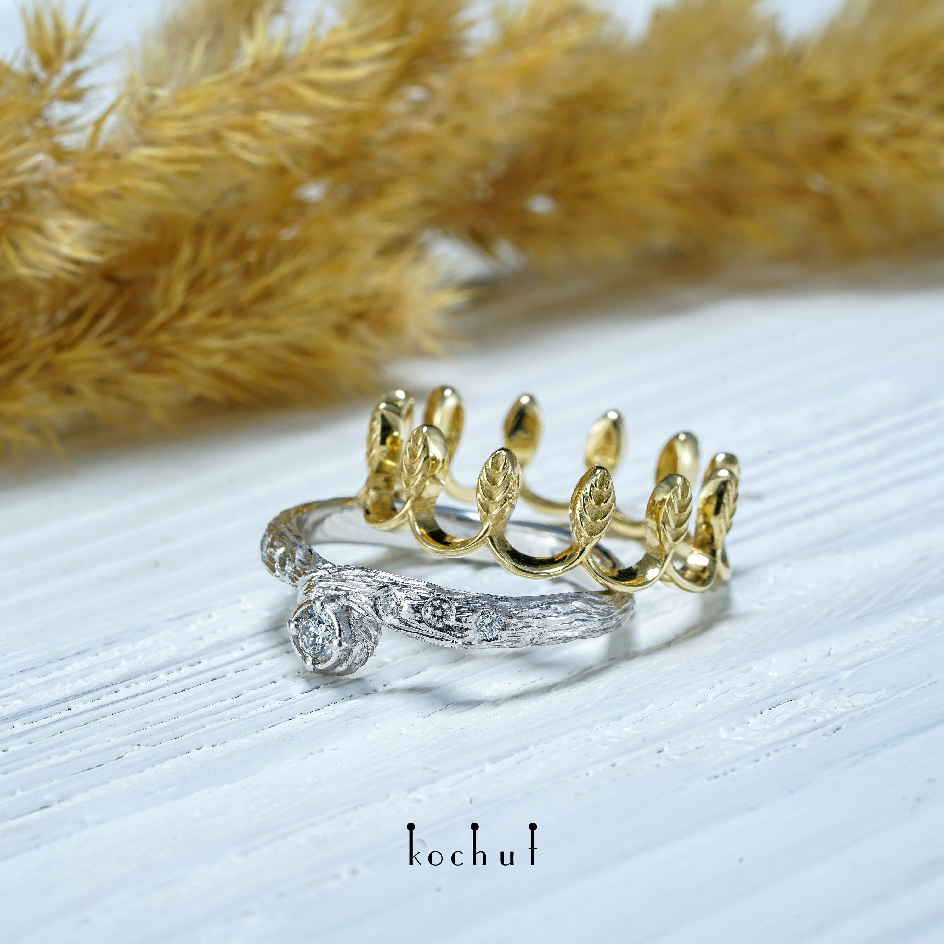 Elven wedding rings set Gold leaves and Branch ring | Etsy