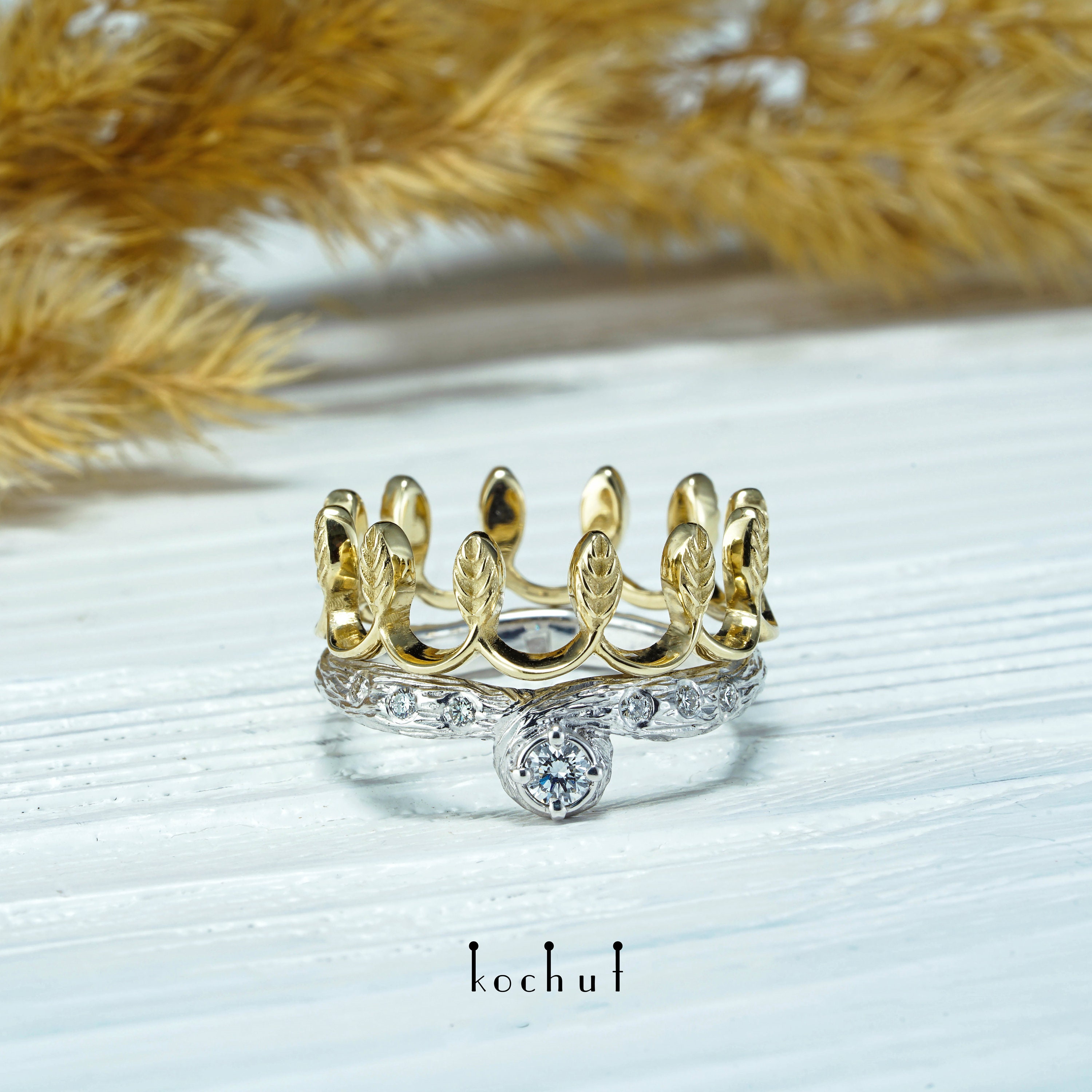 Elven wedding rings set Gold leaves and Branch ring | Etsy