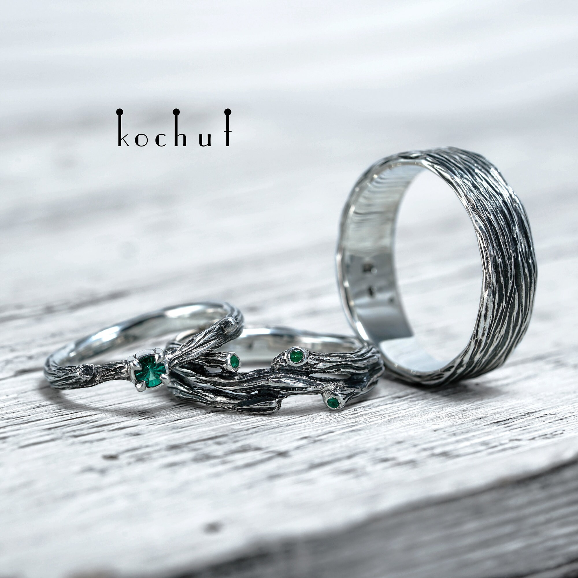 Branch wedding ring set Emeralds sterling silver Bridal ring | Etsy