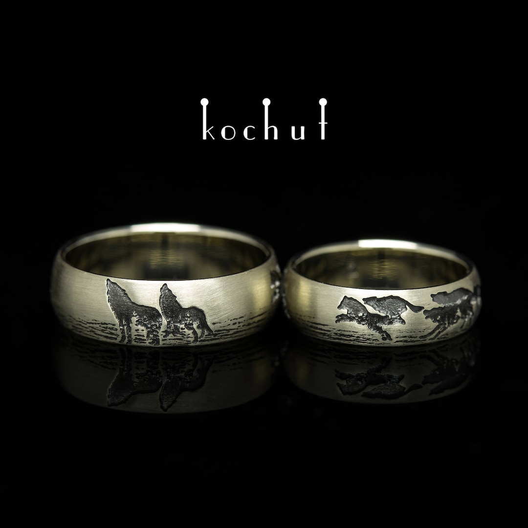 Gold Wolf Ring Promise Rings for Couples His and Hers Wedding - Etsy