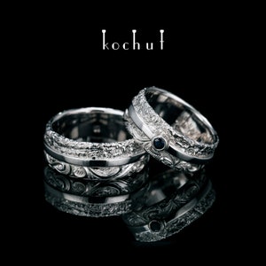 Matching rings for couples weddings Unique design Handmade | Etsy