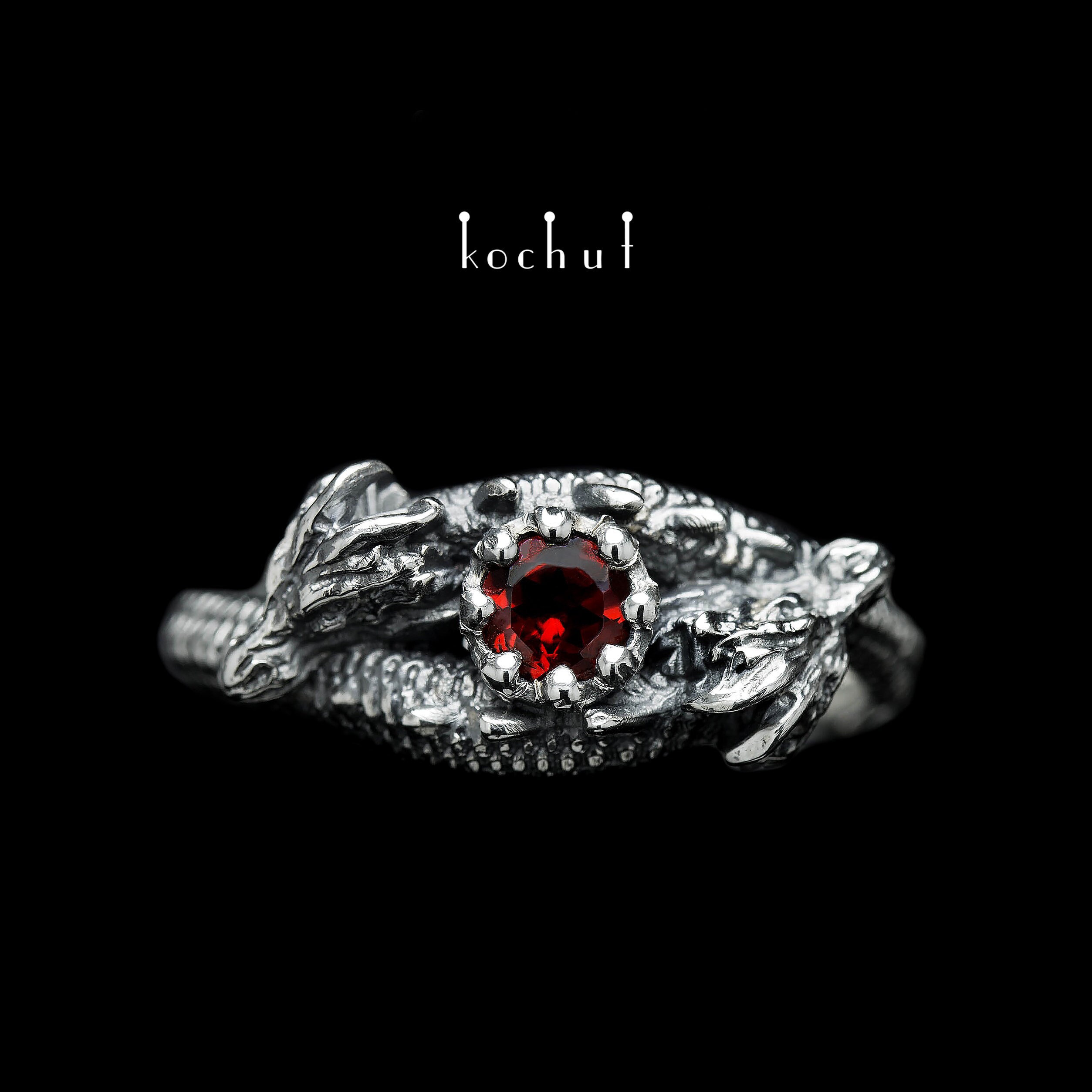 Double-headed Dragon dragon Ring With Red Garnet. Gothic - Etsy UK
