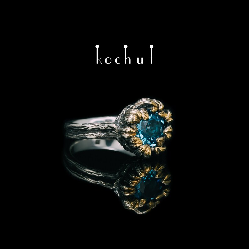 Sunflower Engagement Ring With Gemstone. Fantasy Branch Ring. - Etsy