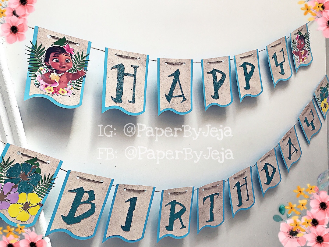 Moana bandera de cumpleaños / estandarte moan / bebé moana / floral ...