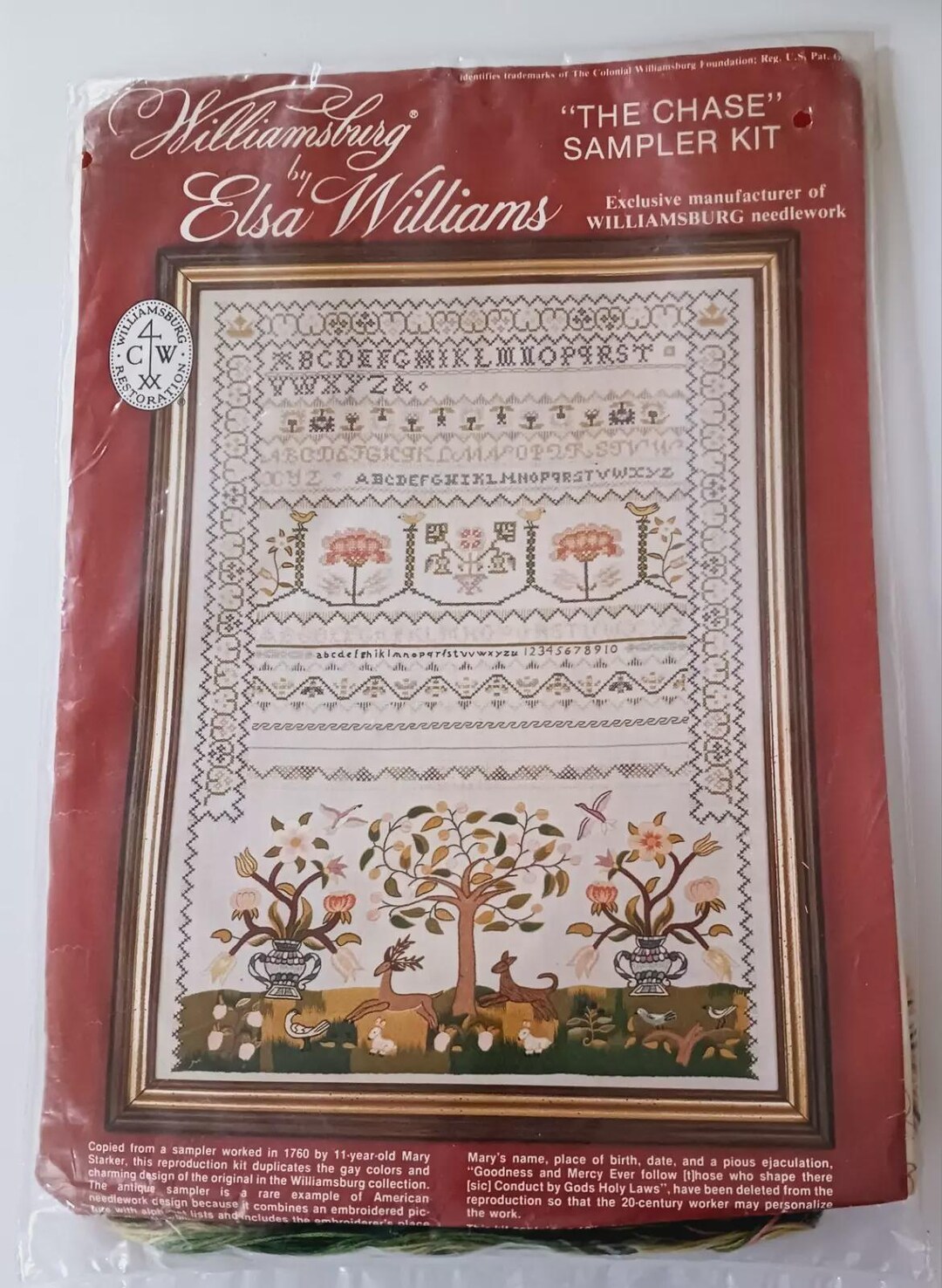 Elsa Williams Stamped Cross Stitch Kit THE CHASE Sampler Williamsburg ...