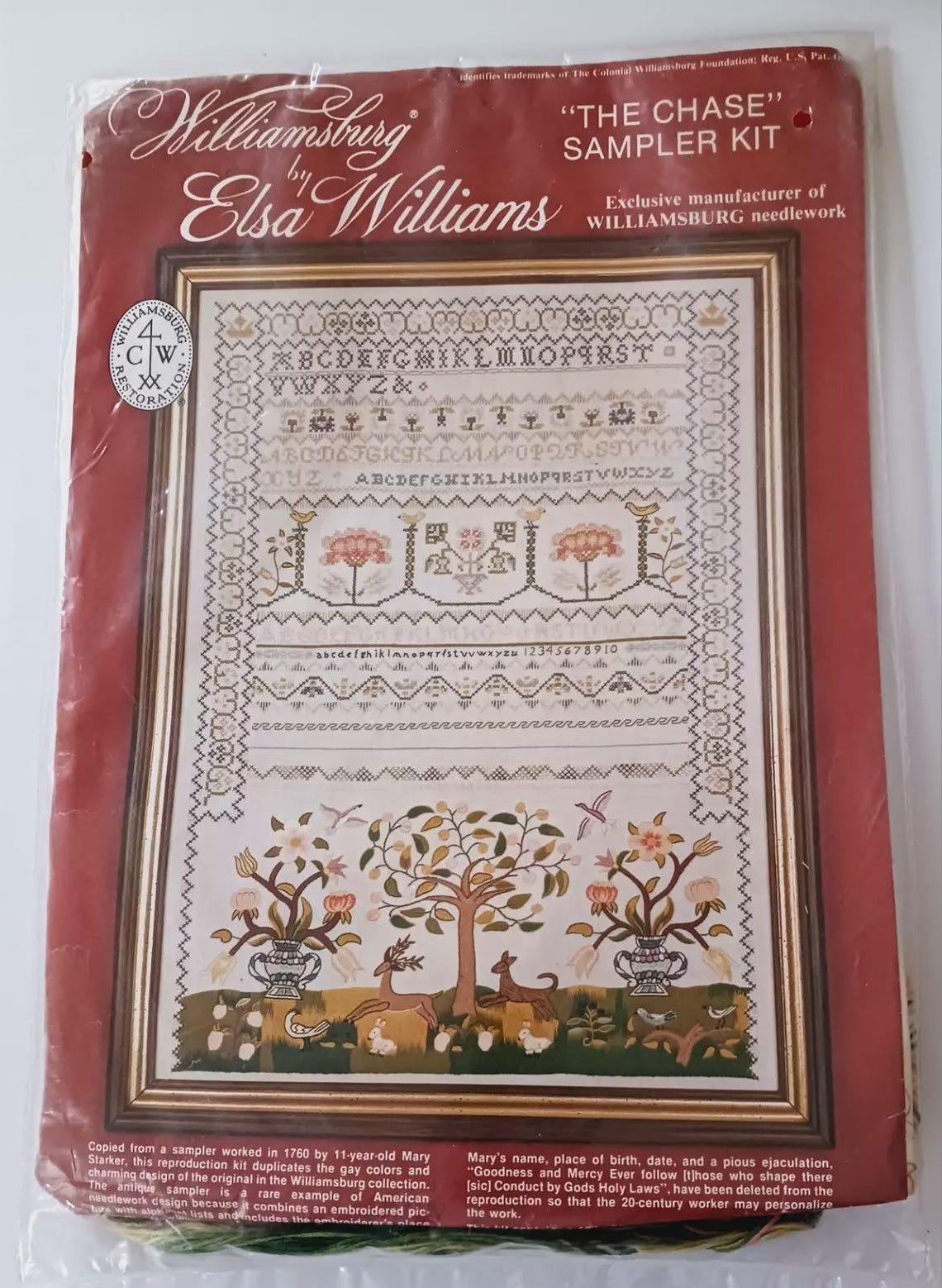 Elsa Williams Stamped Cross Stitch Kit THE CHASE Sampler Williamsburg Collection - Etsy