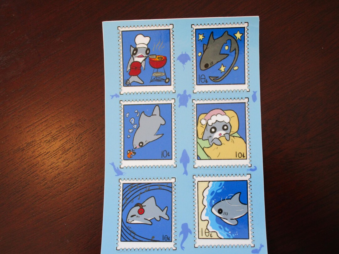 Shark Postage Stamp Sticker Sheet ! - 4x6 Sheet Waterproof Vinyl - Etsy
