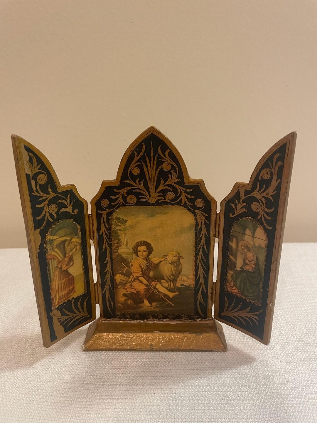 Vintage Florentine Italian Triptych Baby Jesus, Angels, and Lamb; 5 ...