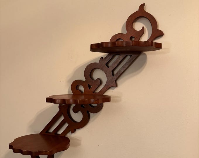Angled Wooden Shelf, Solid Wood Three Tier Scrolled Design Wall Shelf ...