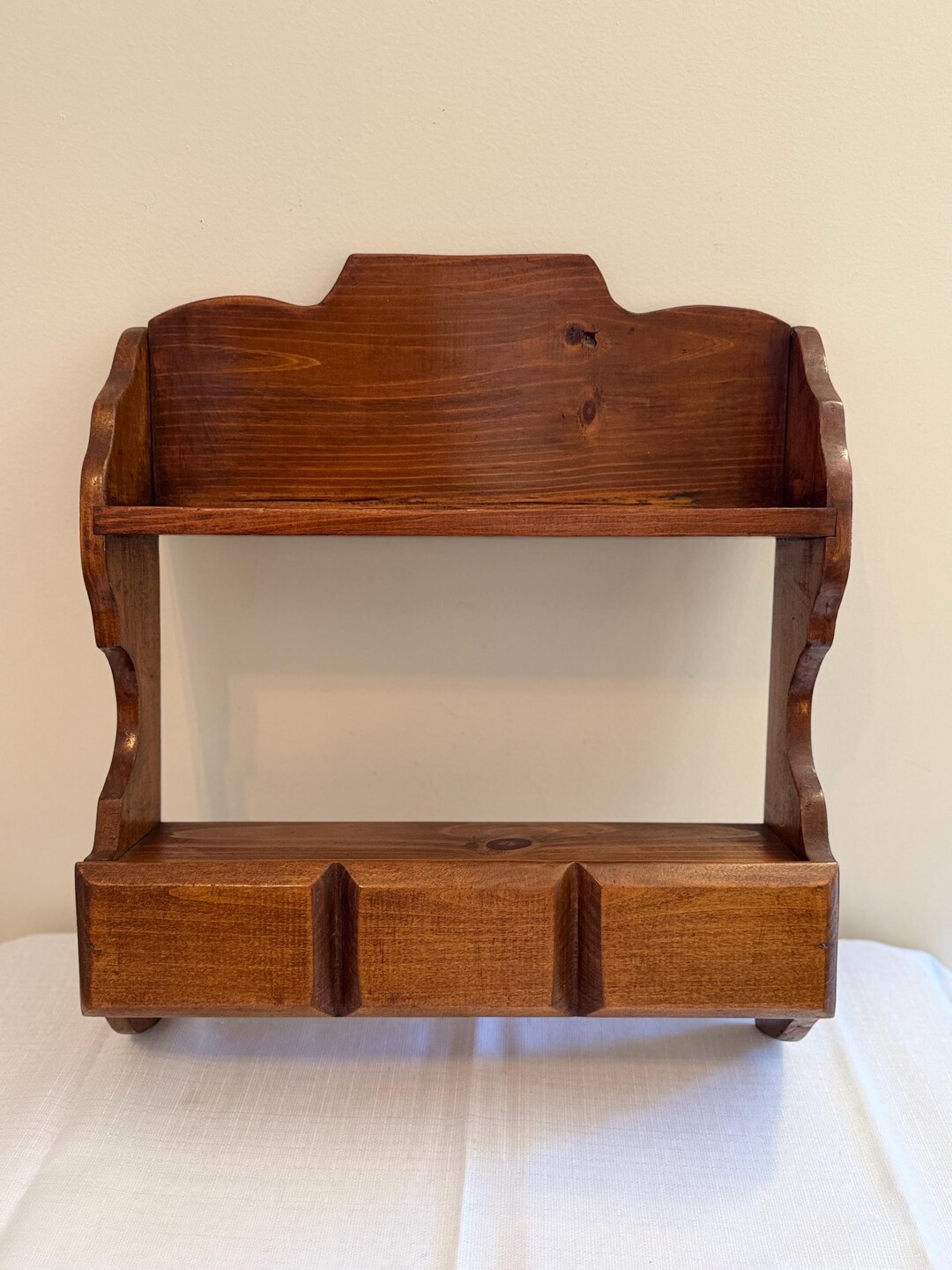 Vintage Wooden Two Tier Shelf, Display Shelf, Wall Hanging Trinket ...