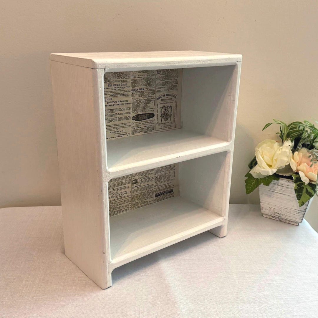 Vintage White Two Tier Shelf; Country or Cottage Style Wooden Shelf ...