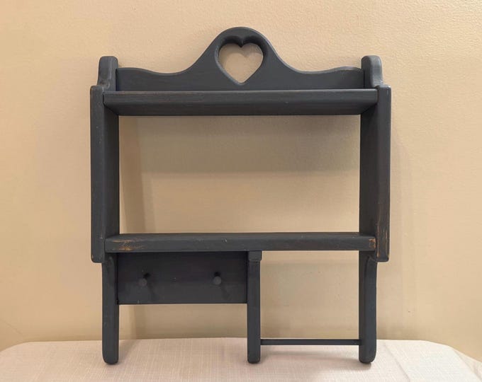 Vintage Wooden Two Tier Shelf, Wall-mounted Display Shelf With Heart ...