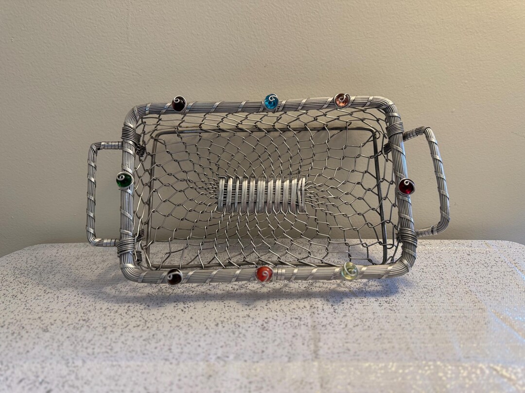 Dary Rees Original Wire Basket Handmade With Gems; Vintage Woven Silver ...