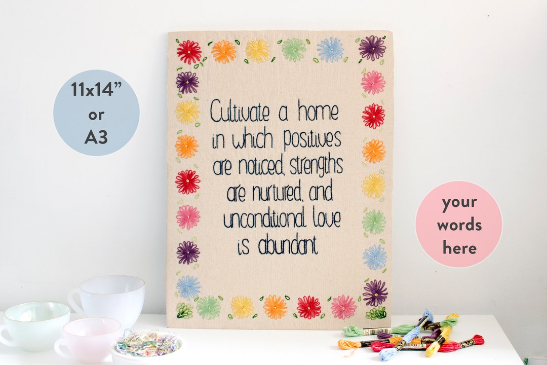 Modern Custom Hand Embroidery Quote, Personalised Cross Stitch Gift ...