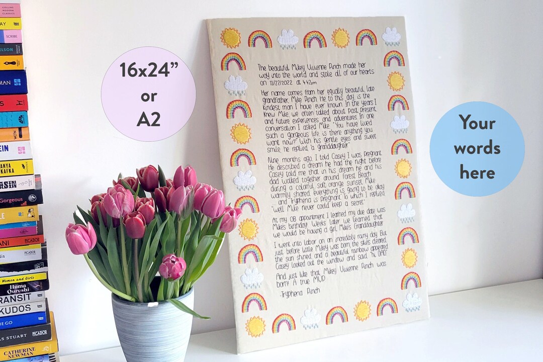 Custom Hand Embroidery Rainbow Quote, Personalised Cross Stitch ...