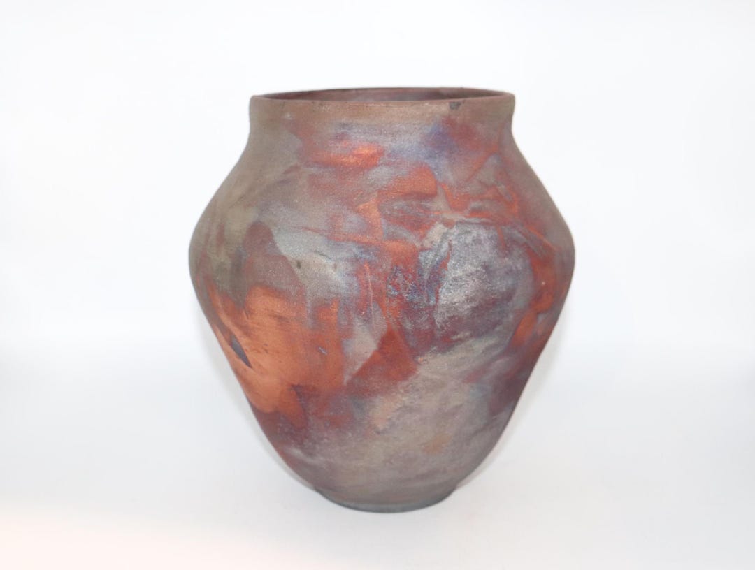 Large Ceramic White Raku Clay With a Peacock Matte Raku Glaze, Handmade ...