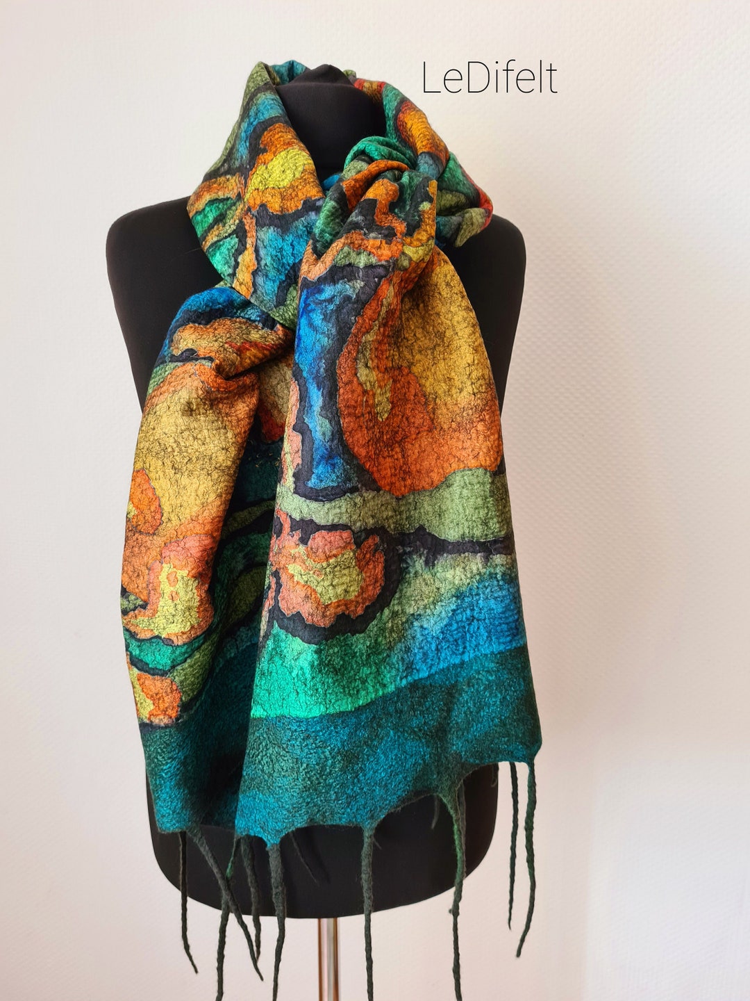 Hand-painted Nuno Felt Scarf: Silk Merino Wool Shawl - Etsy