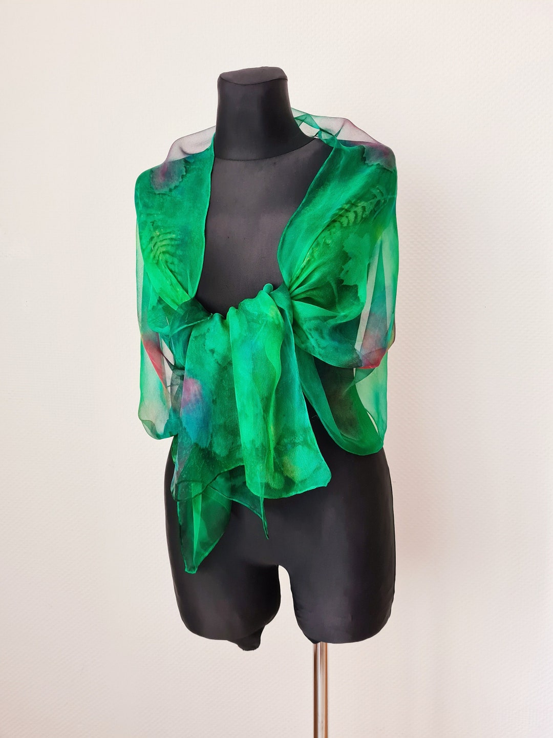 Emerald Green Silk Scarf, Botanical Print Scarf, Luxury Silk Scarves ...