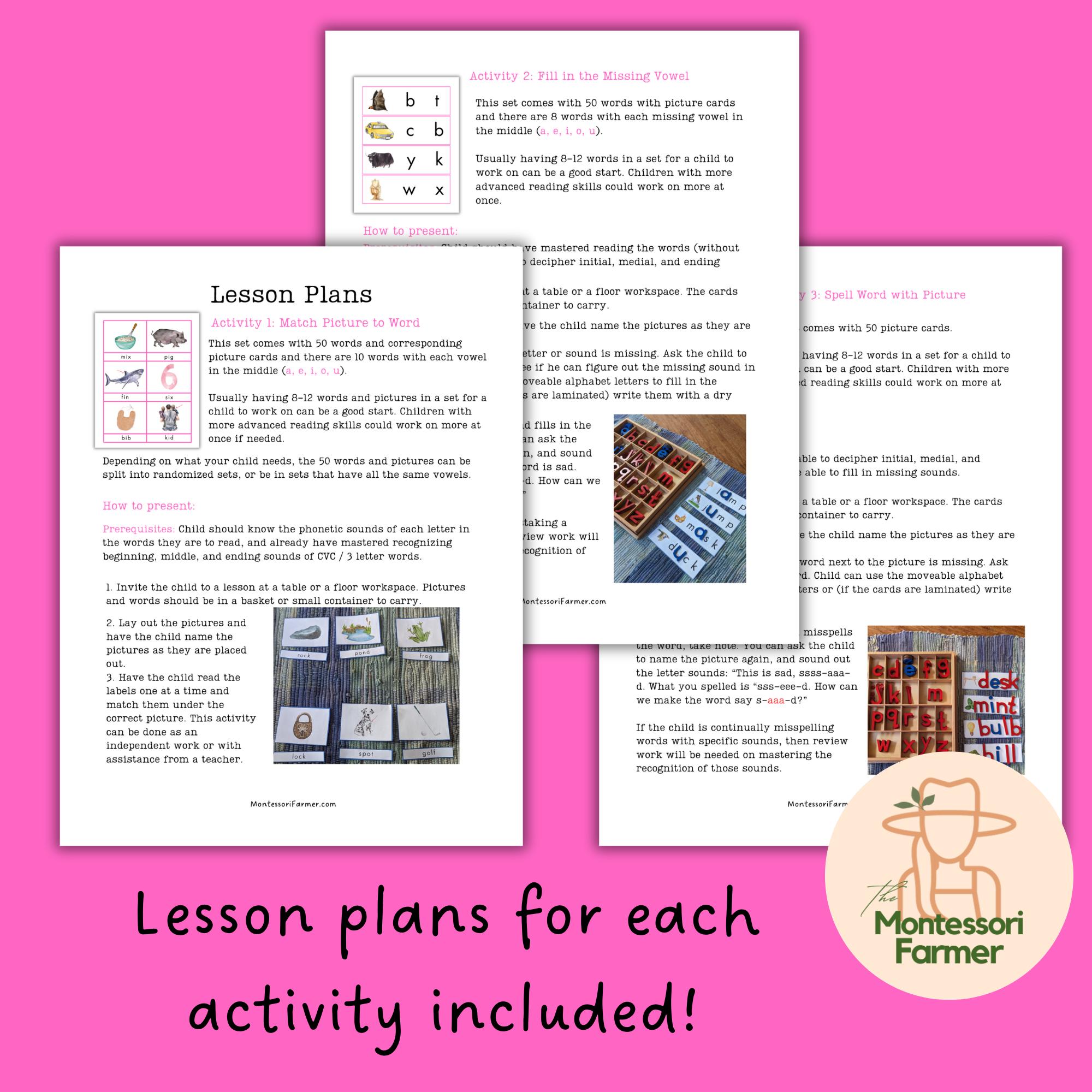 Pink Montessori Reading CVC Words Activity Phonics Language Shelf First ...