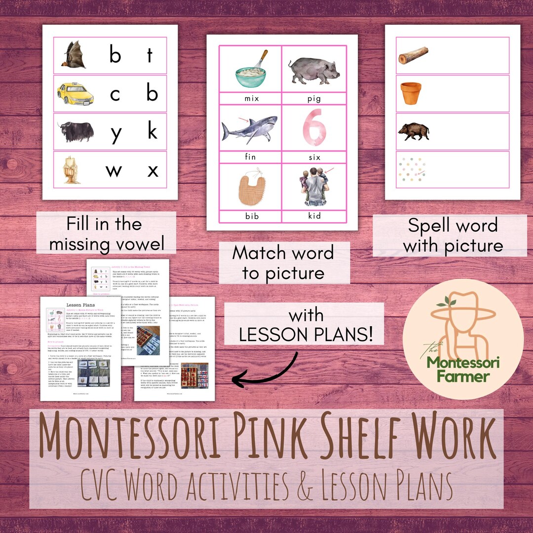 Pink Montessori Reading CVC Words Activity Phonics Language Shelf First ...