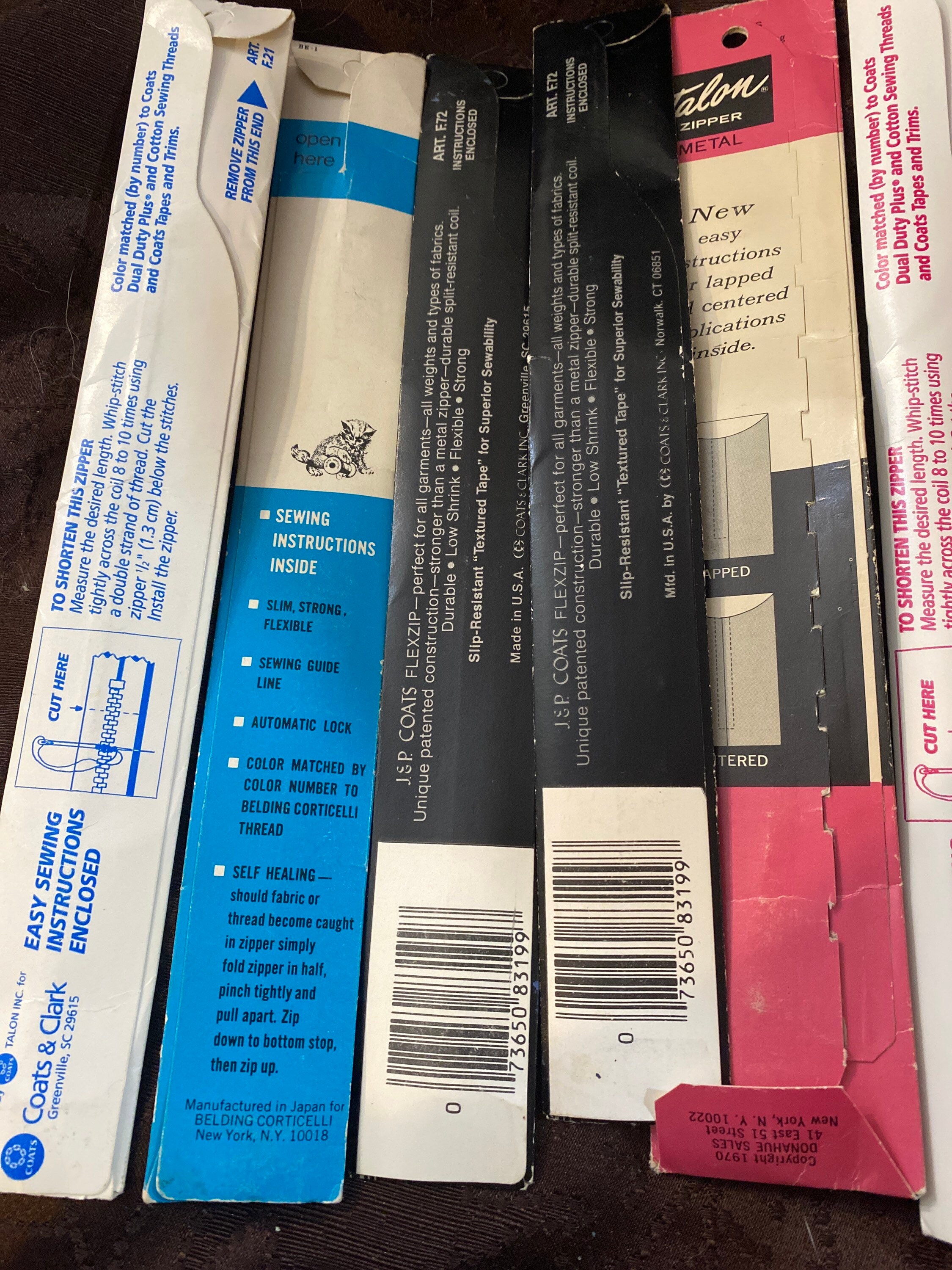 Lot of 9 VINTAGE ZIPPERS 1970's 1980's by Coats & Clarks Talon Belding ...