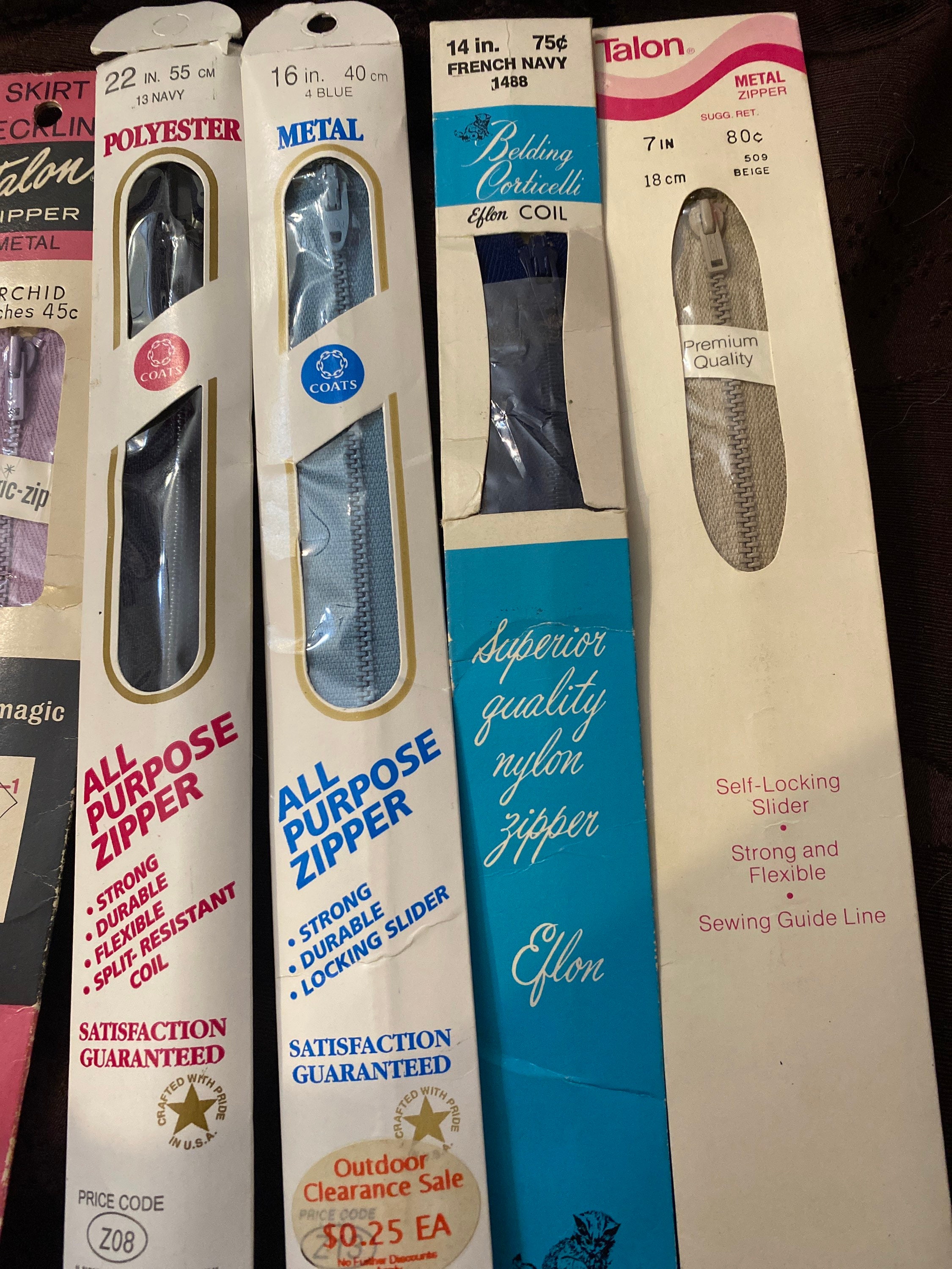 Lot of 9 VINTAGE ZIPPERS 1970's 1980's by Coats & Clarks Talon Belding ...