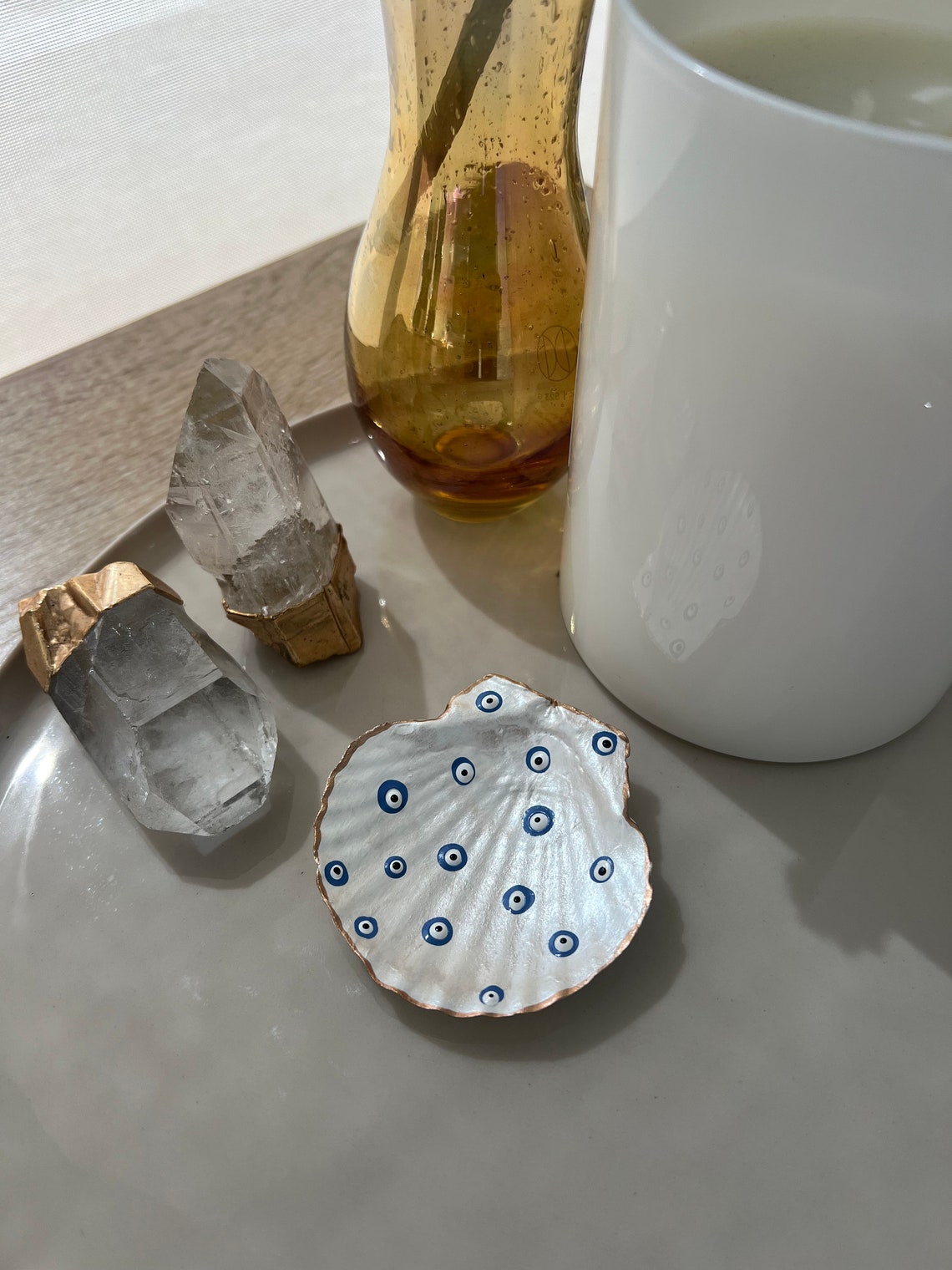 Evil Eye Pearly White-recycled Seashell Dish for Jewelry & Rings ...