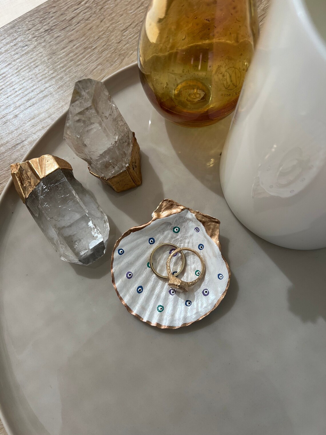 Evil Eye Pearly White-recycled Seashell Dish for Jewelry & Rings ...