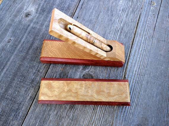 Curly Red Oak Handmade Pen Box Pen Box Personalized Pen Box | Etsy