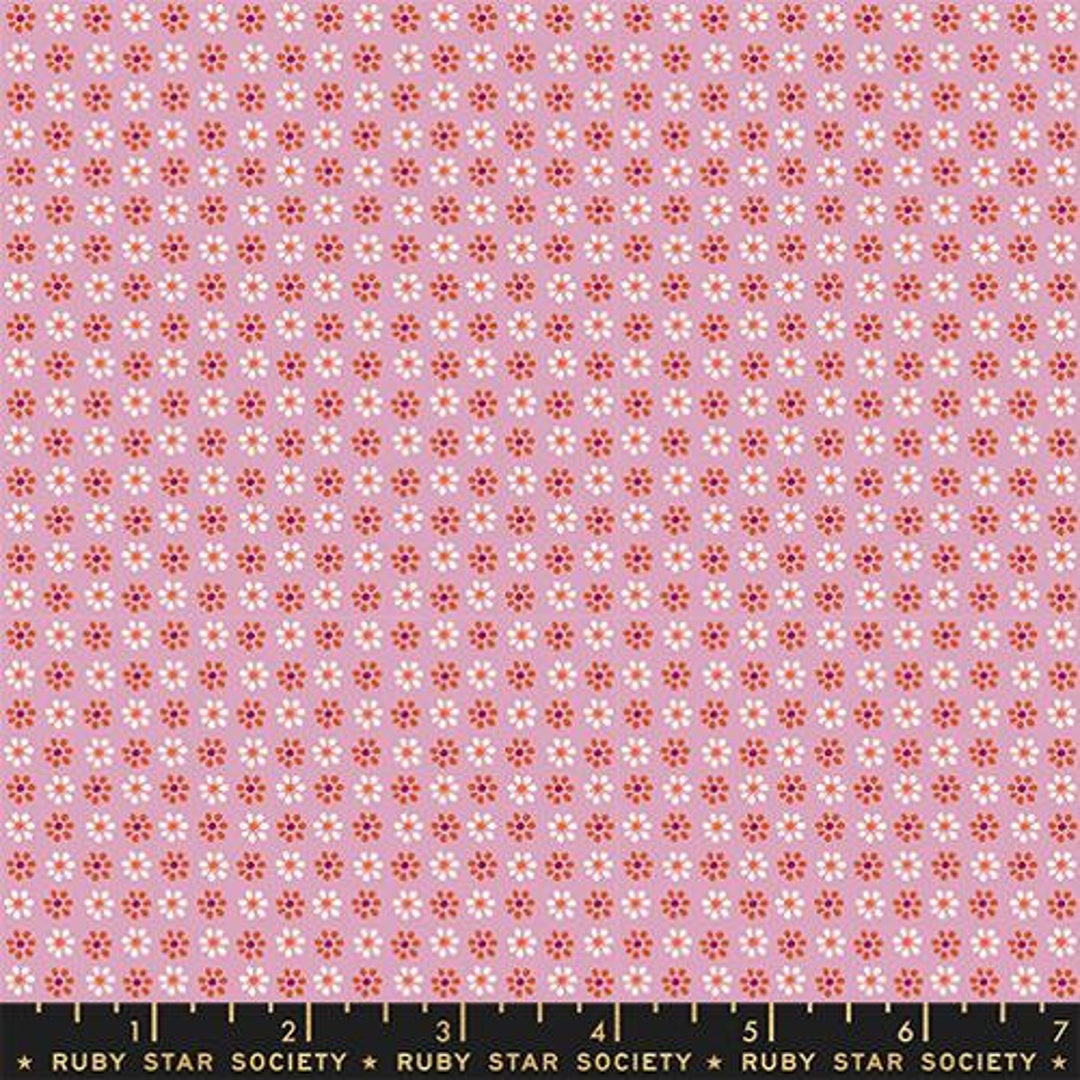 Daisy Floral Cotton Fabric: Retro Pink Ruby Star Society - Sold by the ...