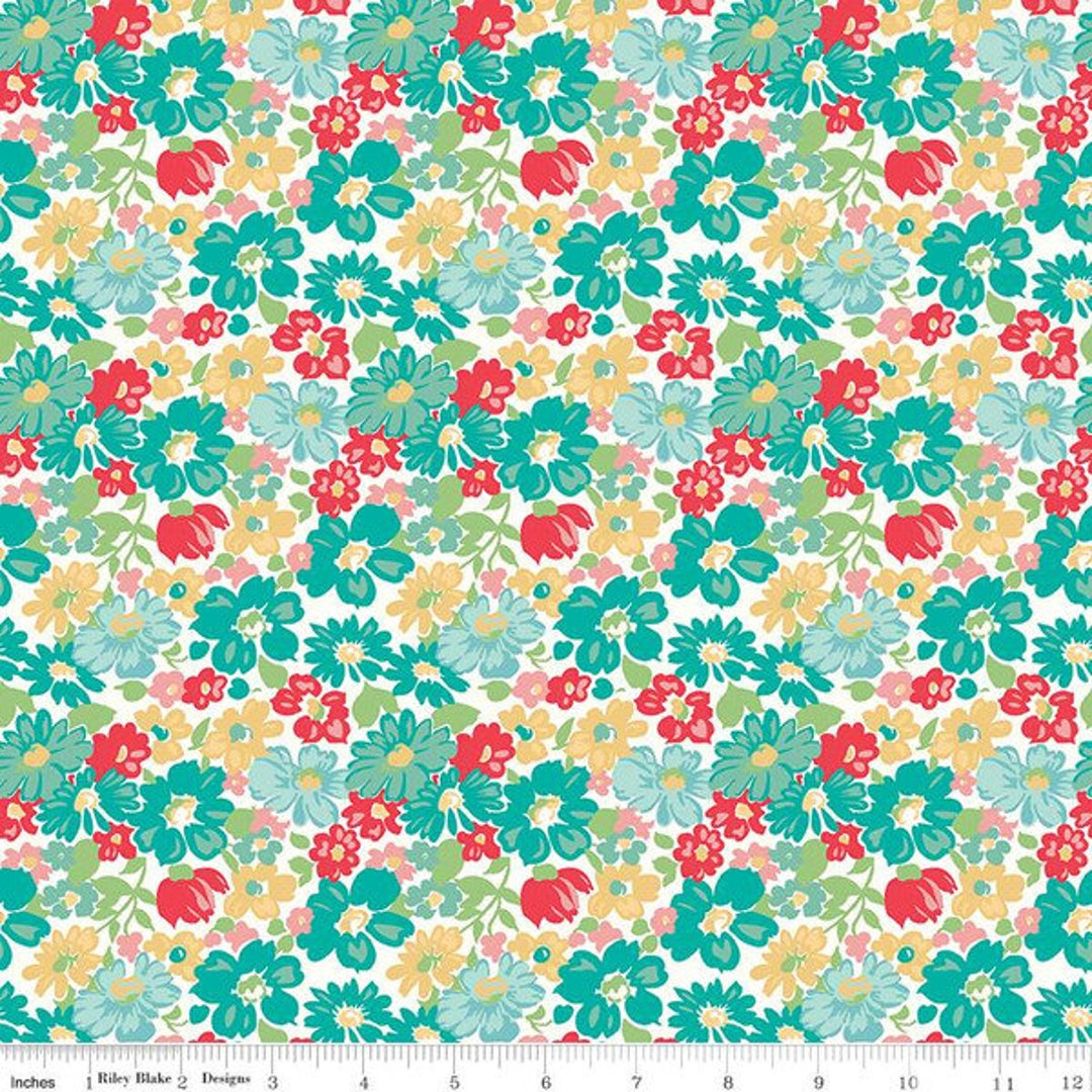 Vintage Happy 2 Cotton Fabric: Vivid Floral Print by Lori Holt - Etsy