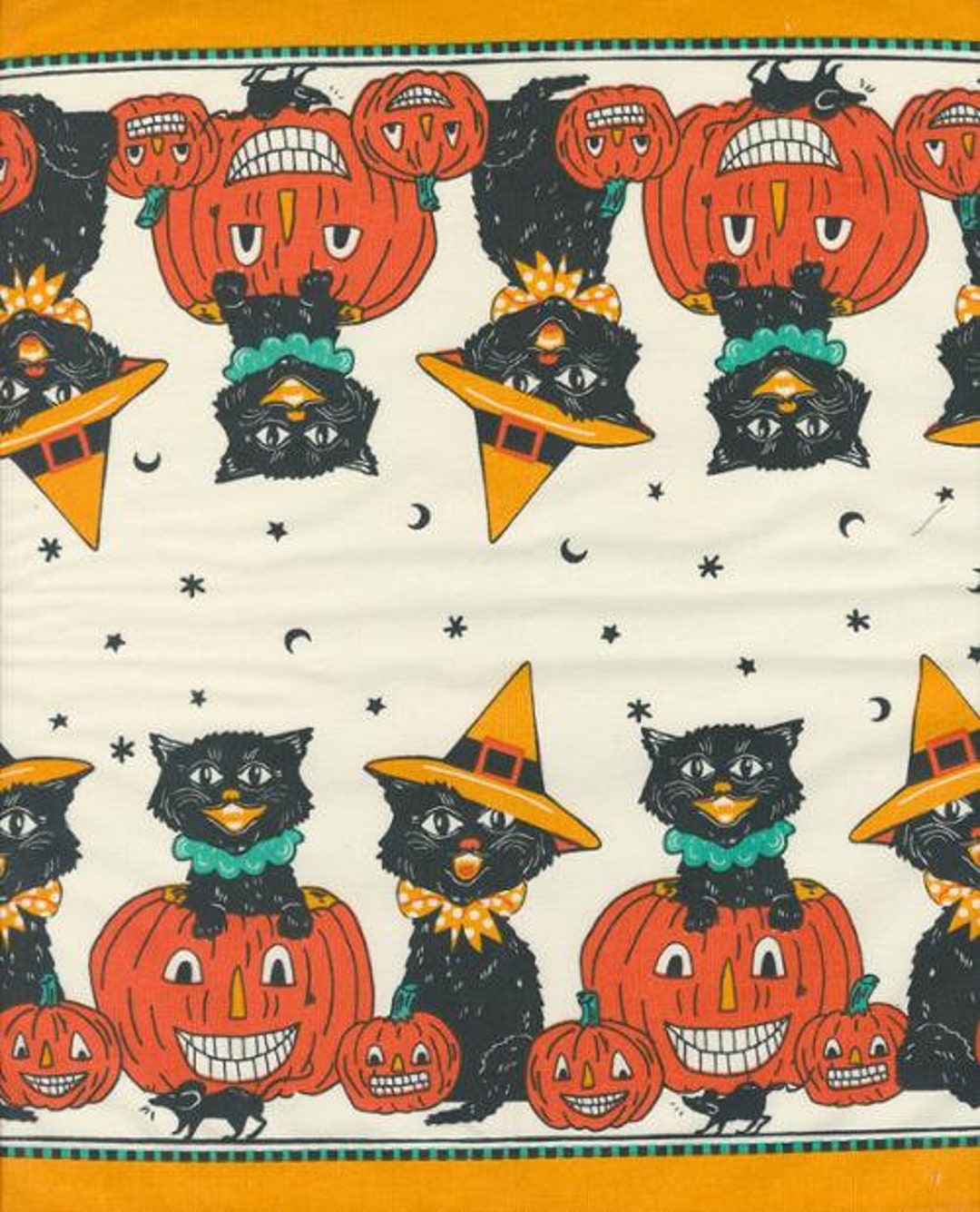 Retro Halloween Toweling: Cats & Pumpkins, Stacy Iest Hsu Moda Fabric ...