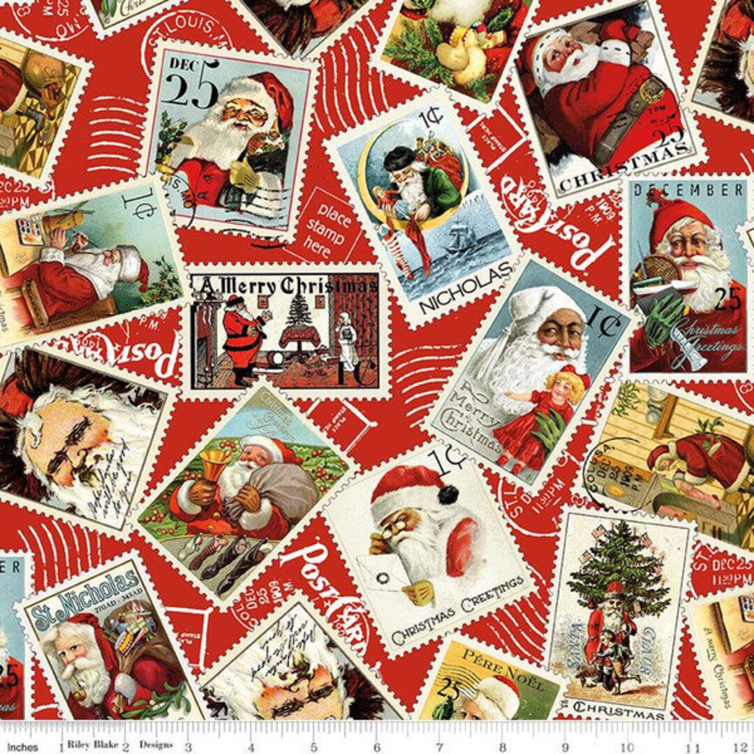 Nicholas Santa Stamps Red Riley Blake Item Number: CD12335-RED Fiber ...
