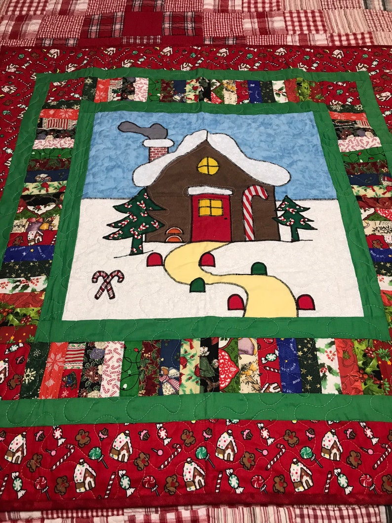 Gingerbread house Christmas Lap Quilt 41 x 41 | Etsy