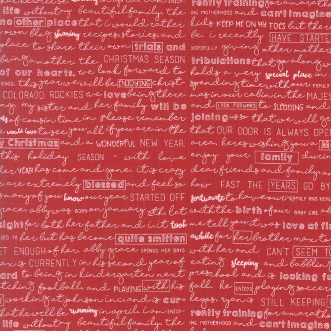 Christmas Red Cotton Fabric With White Writing: Sweetwater Moda - Etsy