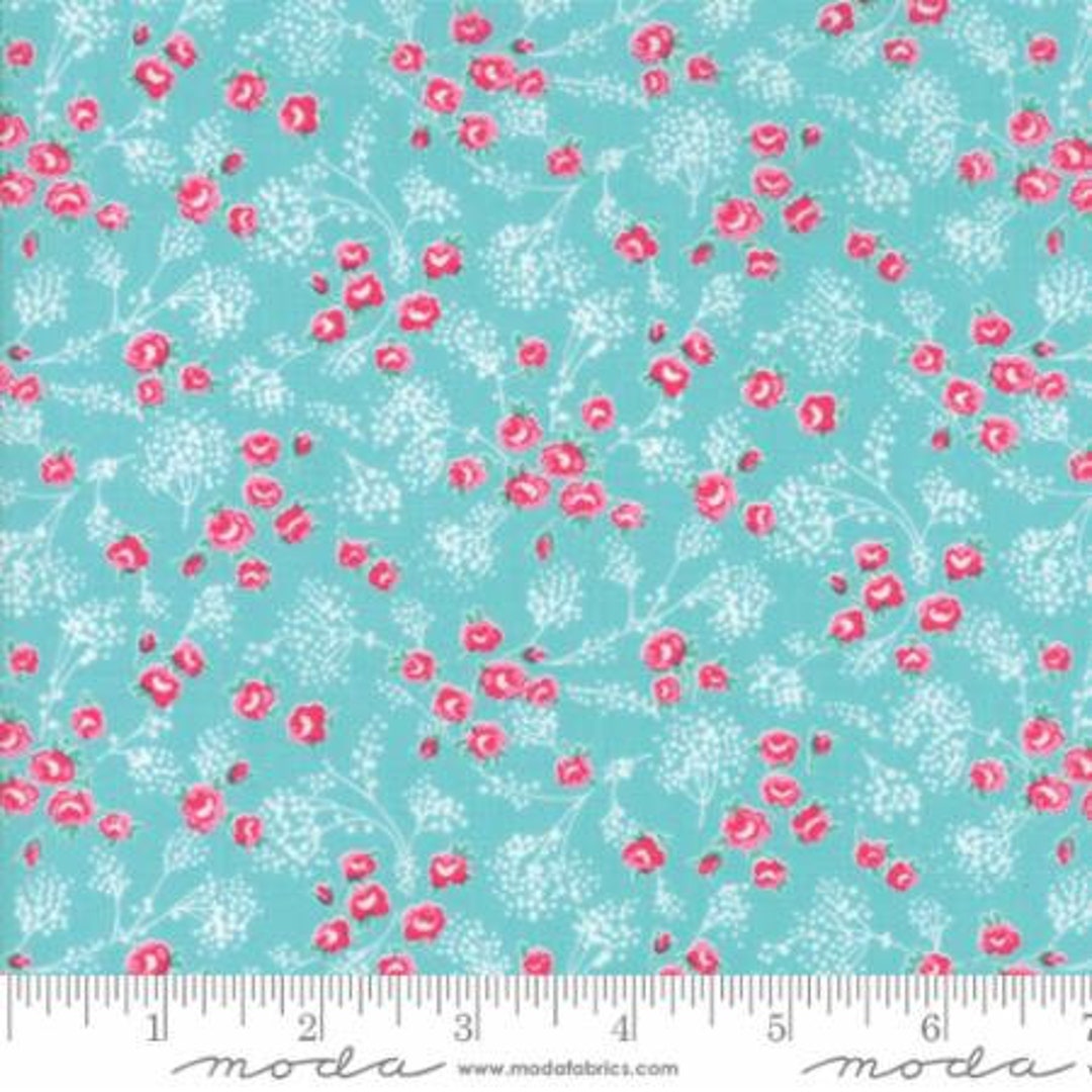 Aqua Floral Moda Fabric Sold by the Yard Out of the First - Etsy