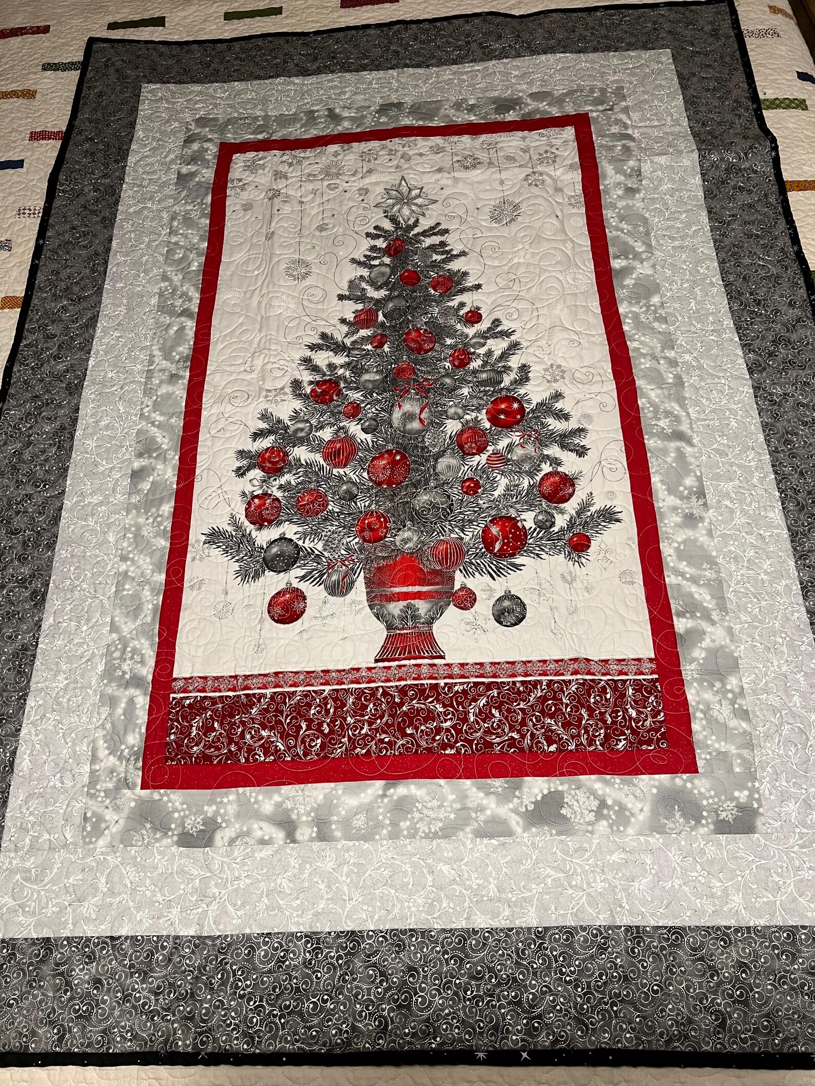 Christmas Tree Panel Quilt: Red & Silver Lap Quilt (45.5" X 62") - Etsy