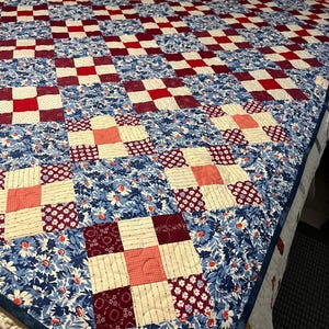 Red and Blue Floral Vintage Quilt Top Newly Quilted 61” X 75” - Etsy