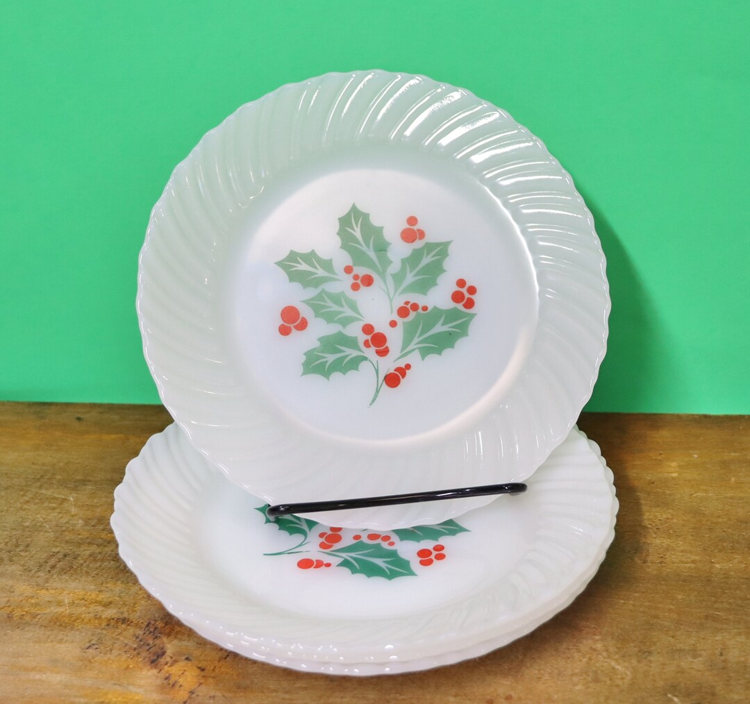 4 Termocrisa Salad Plates, 7 Inch, Christmas Holiday Dishes, Holly ...