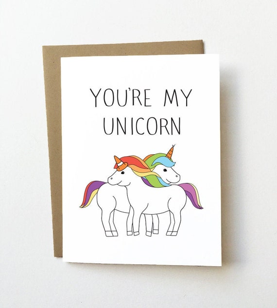 Cute unicorn love card Silly unicorn anniversary card | Etsy