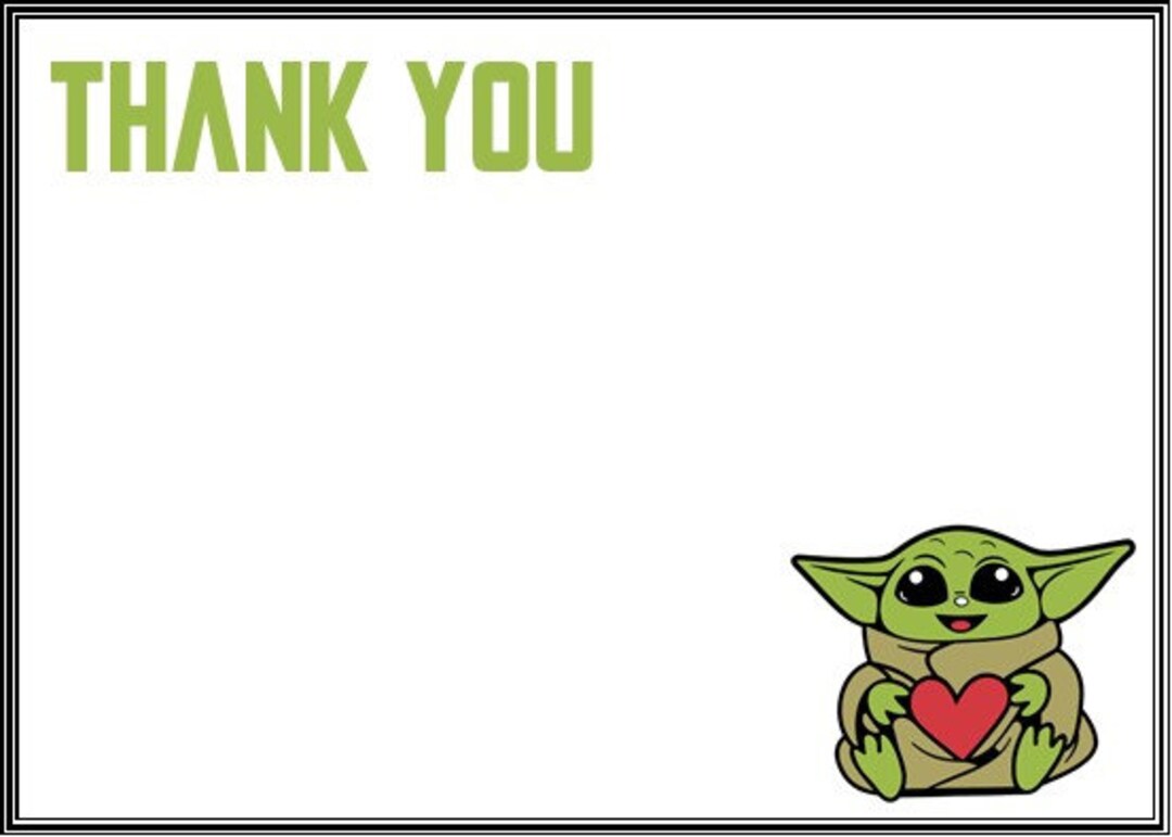 Baby Yoda Grogu Thank You Cards Personalised (pack of 12 With Envelopes ...