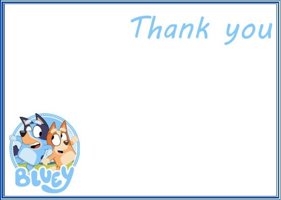 Bluey Thank You Cards pack of 12 With Envelopes Children Party Birthday ...