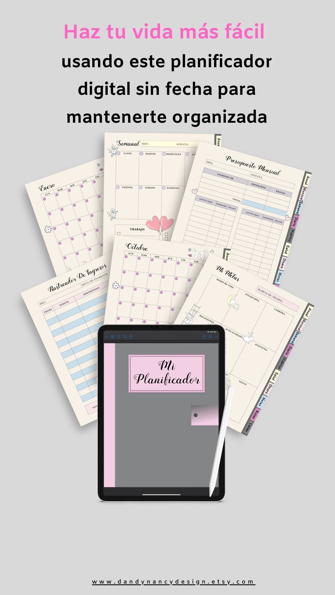 Undated Digital Planner in Spanish,cute Digital Planner, 2023 Digital ...