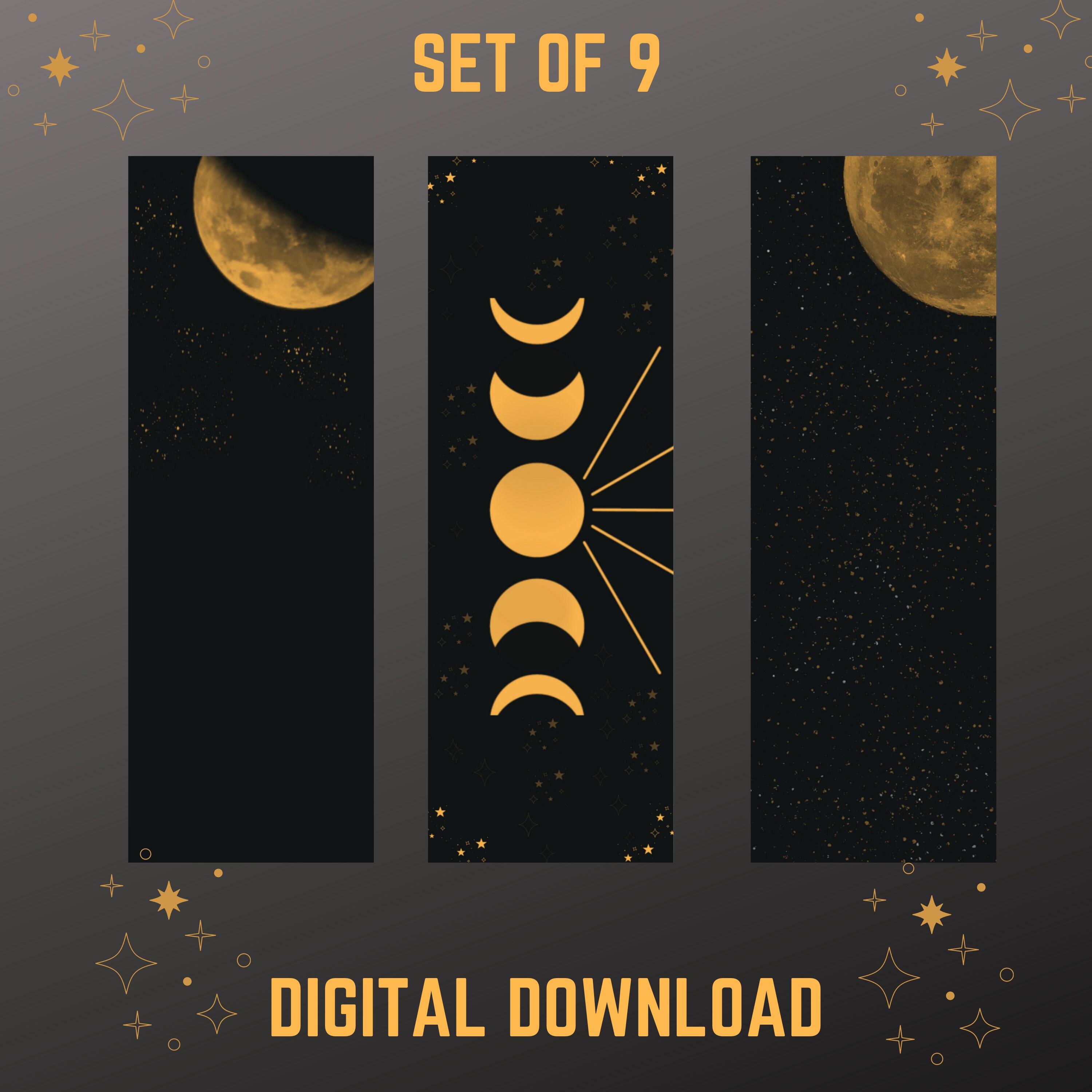 Mystical Moon Bookmarks Set of 9, Printable Moon Bookmarks, 2x6 ...