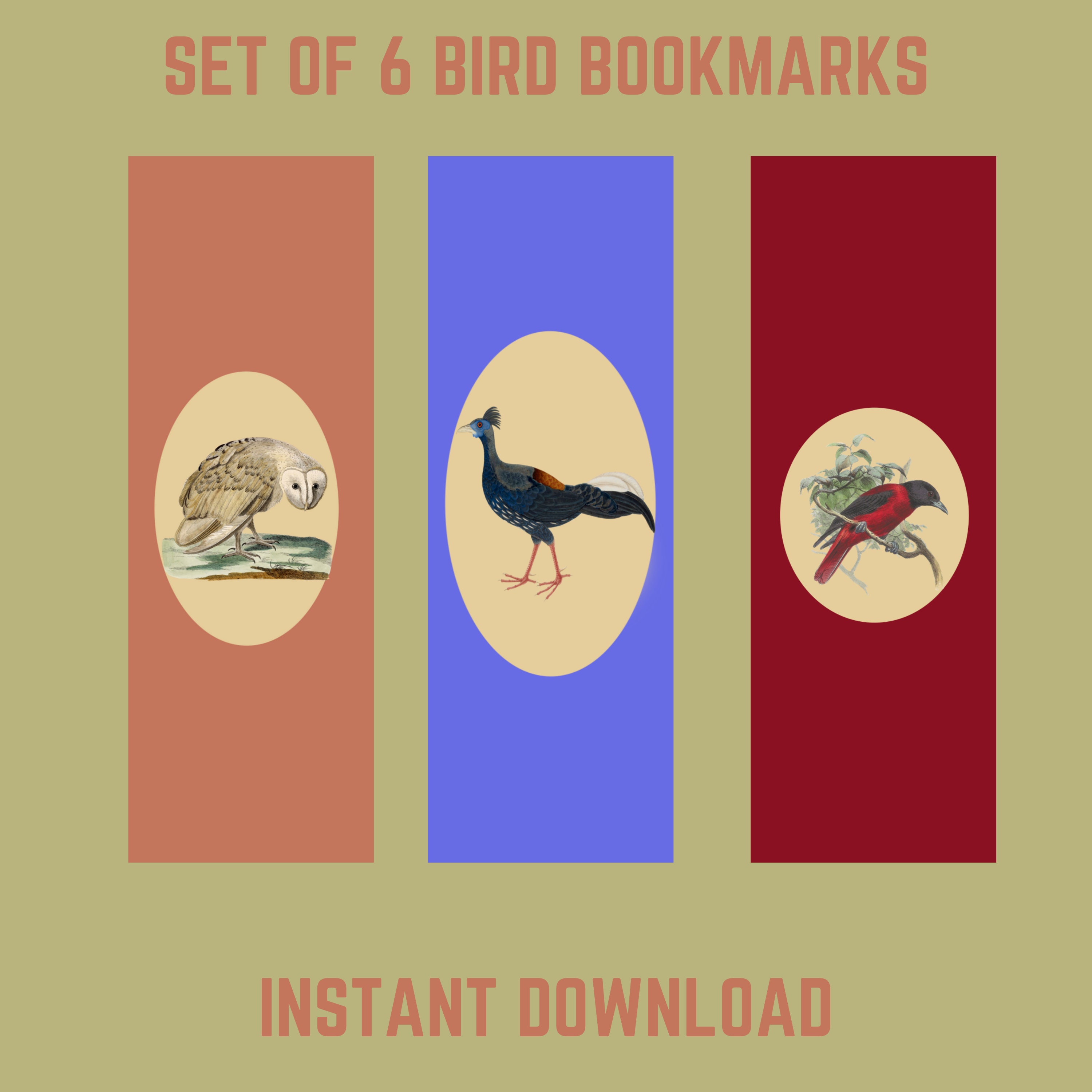 Printable Bird Bookmarks, Set of 6 Bird Bookmarks, Digital Bookmark ...